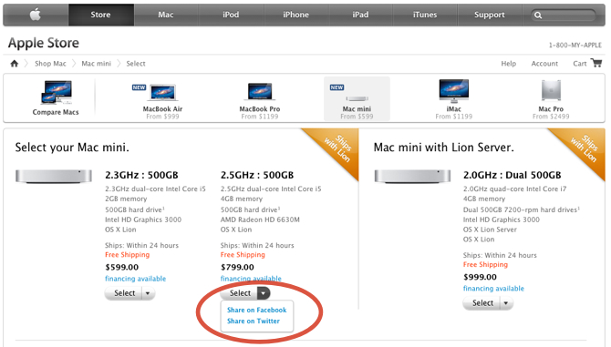 Facebook and Twitter buttons now store-wide at online Apple Store - 9to5Mac