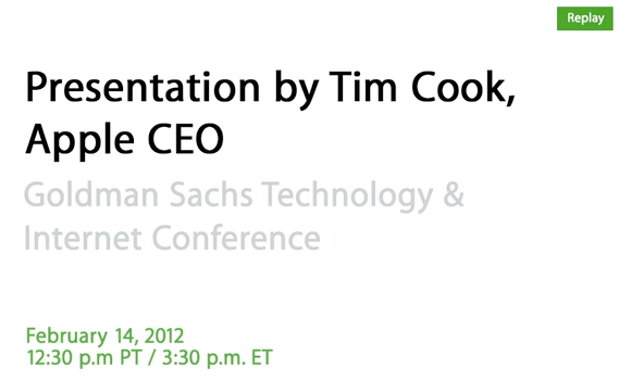 Apple posts audio of Tim Cook presentation from Goldman Sachs ...