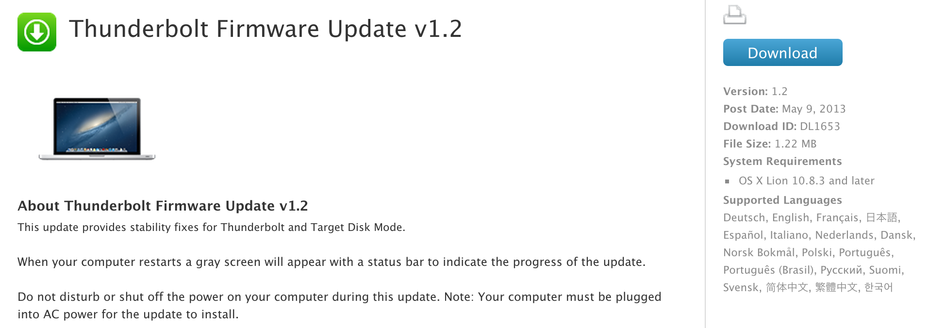 Apple releases Thunderbolt firmware update v1.2 with stability fixes ...