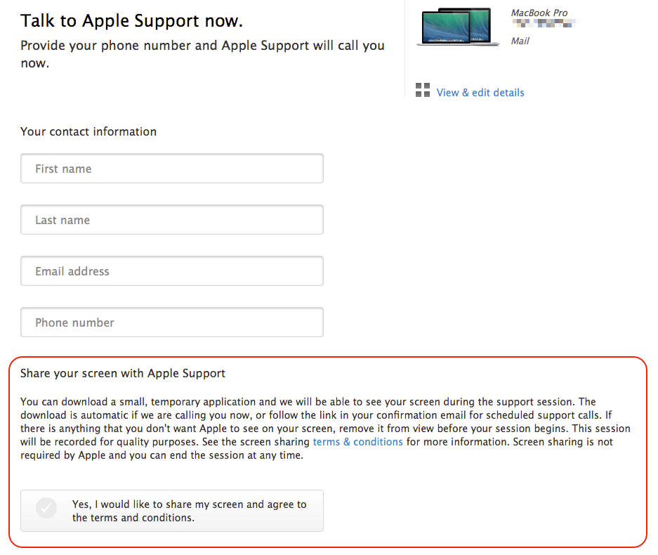 Apple support site now allows customers to initiate screensharing with ...