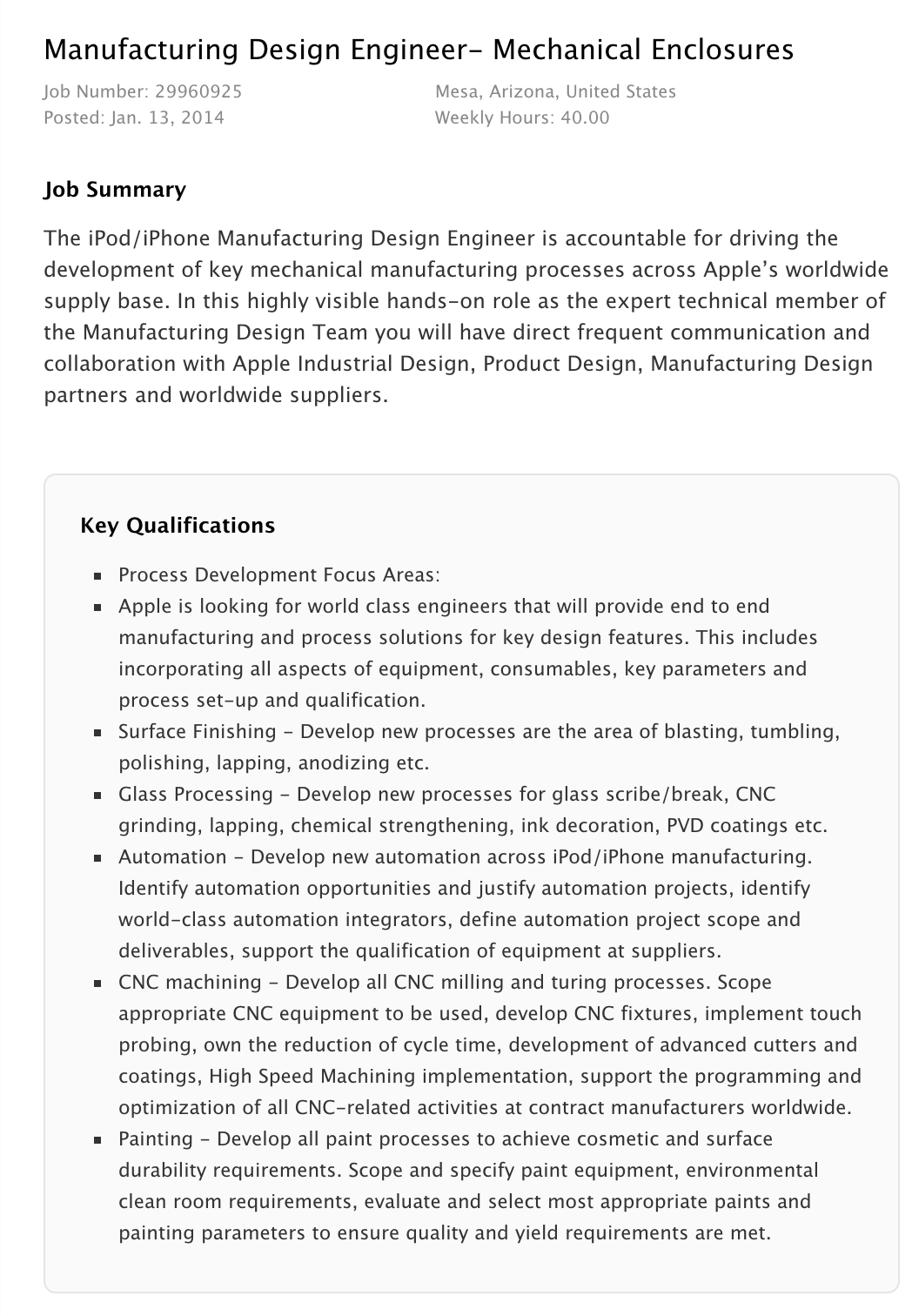 Apple begins hiring iPhone/iPod manufacturing design engineers for Mesa ...