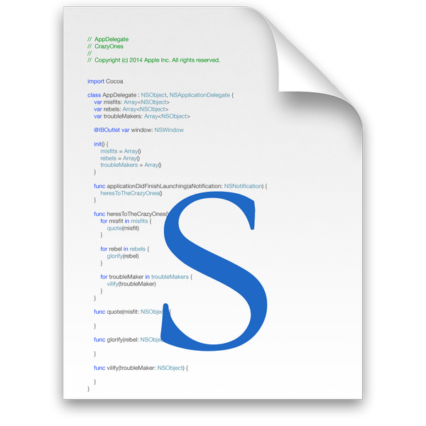 Easter egg in icons for Swift files features 'Here's to the crazy ones ...