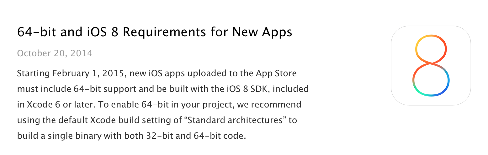 Apple to require iOS apps and updates to use iOS 8 SDK and include 64 ...