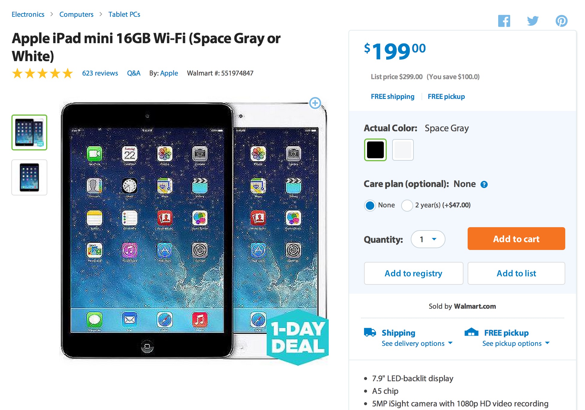 iPad mini in Silver or Space Gray: $199 shipped or pickup at Walmart ...