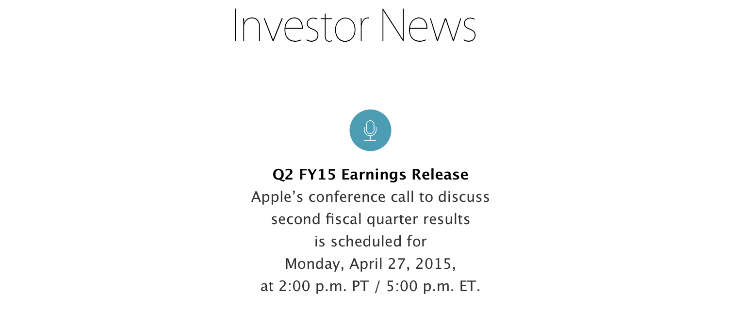 Apple announces live Q2 2015 earnings call for April 27th - 9to5Mac