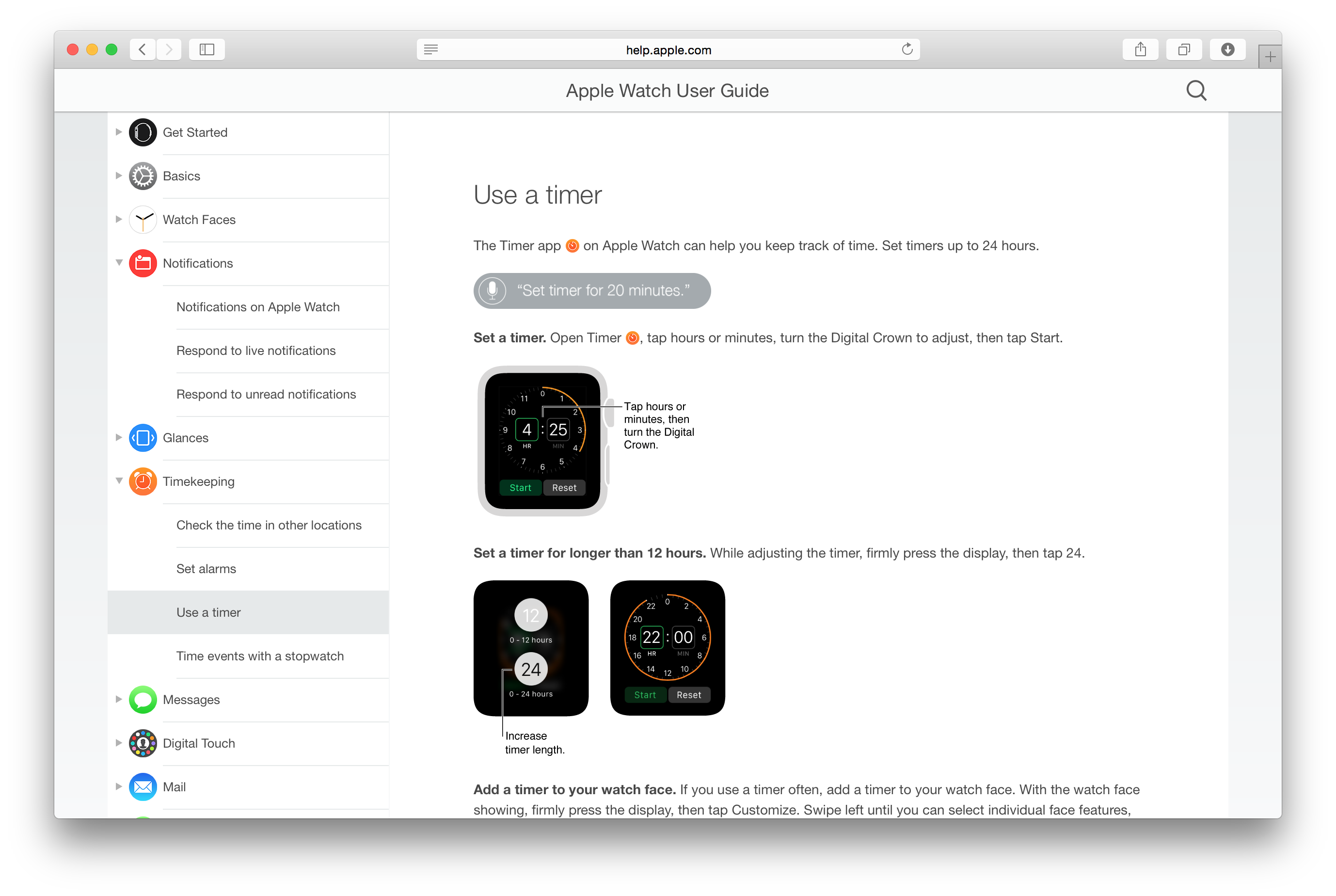 Apple publishes the Apple Watch User Guide online, explaining various ...