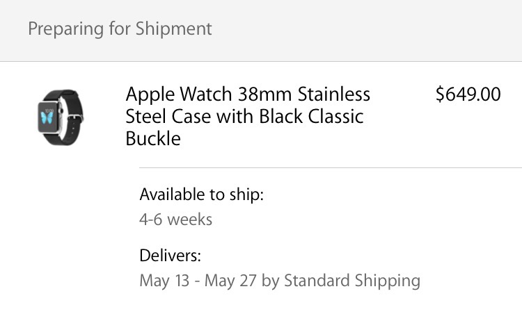 Apple Watch orders with May & June ship dates being charged, preparing ...