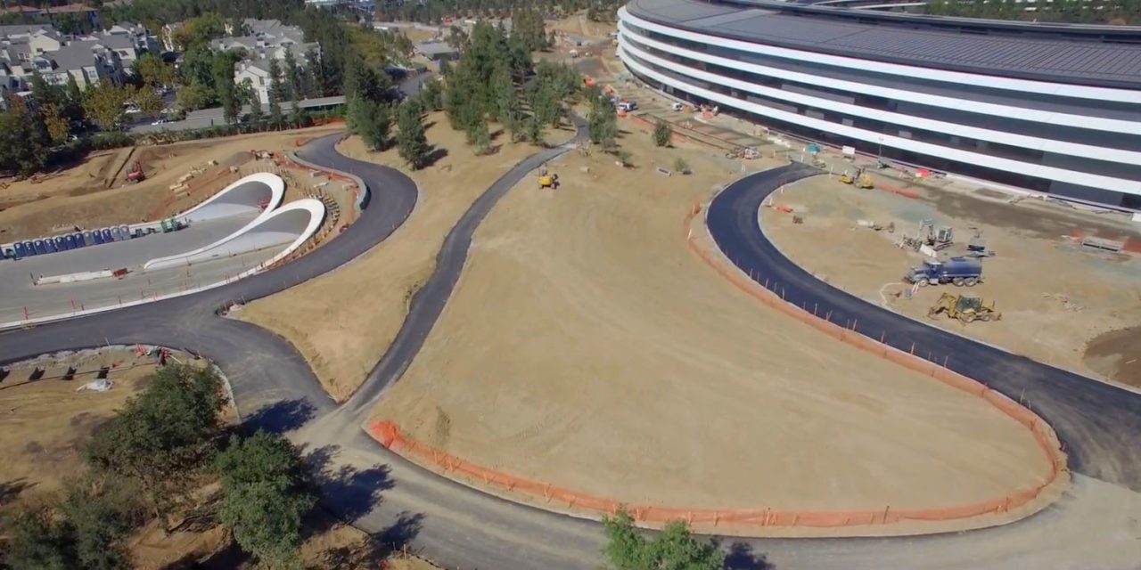 Latest Apple Park drone video shows sports courts being built, paths ...