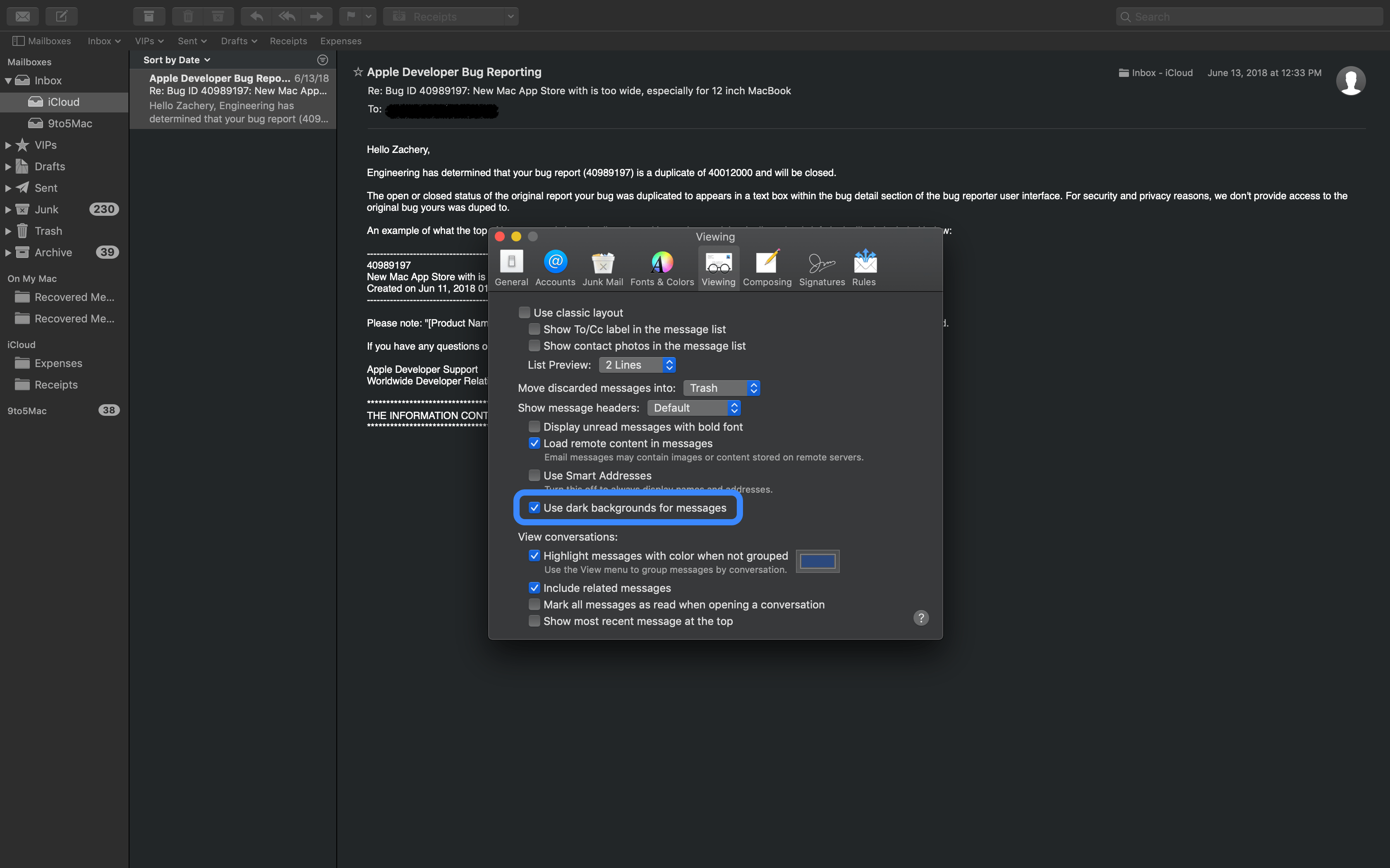 How to use Light Mode for messages in Mail with Dark Mode on macOS ...