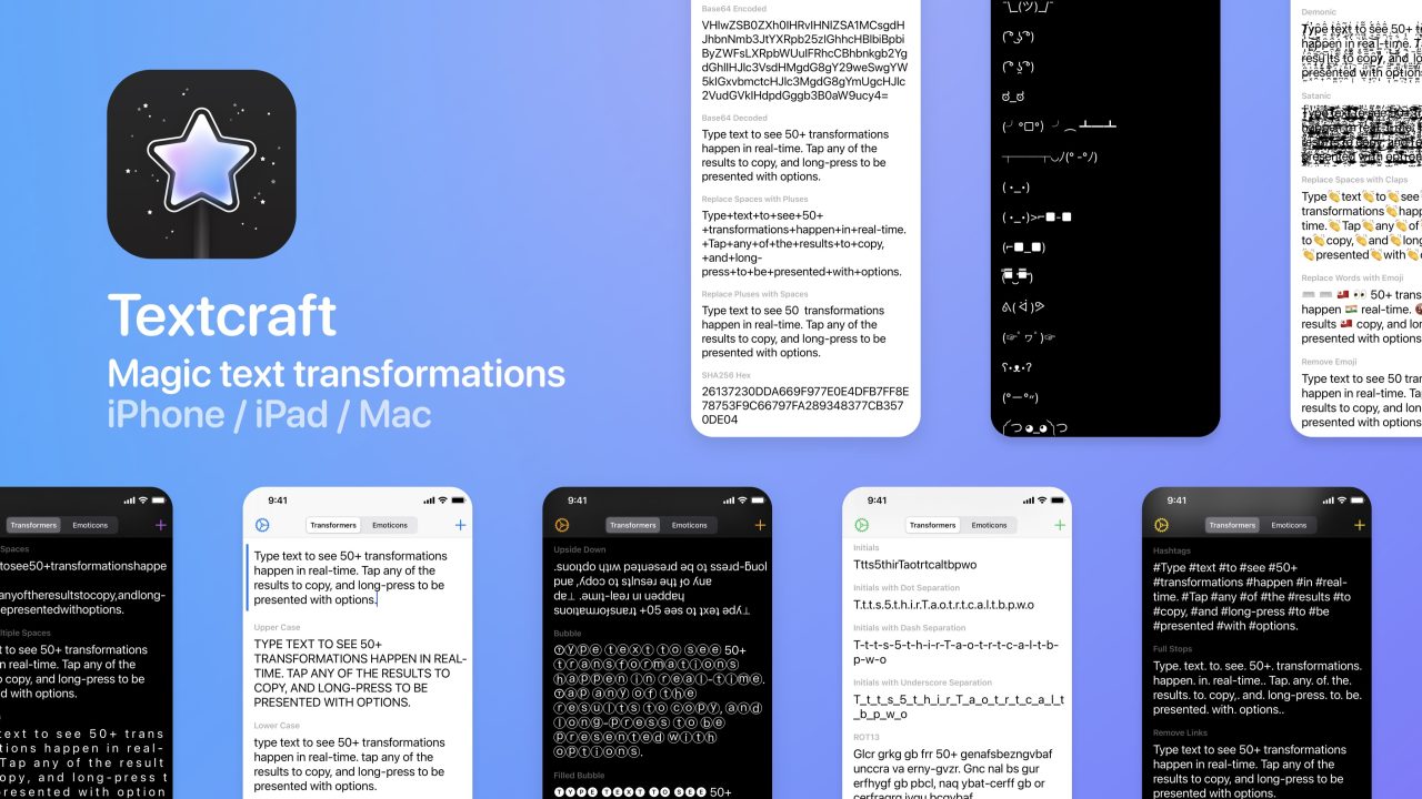 Textcraft app for iOS and Mac offers powerful text conversion tools for HTML stripping, Base64 ...