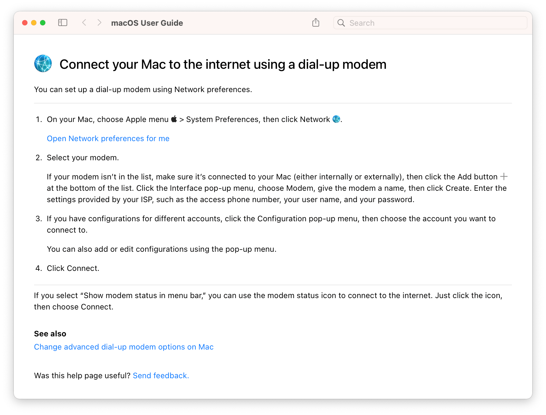 Apple will no longer help you set up a dial-up modem on your Mac
