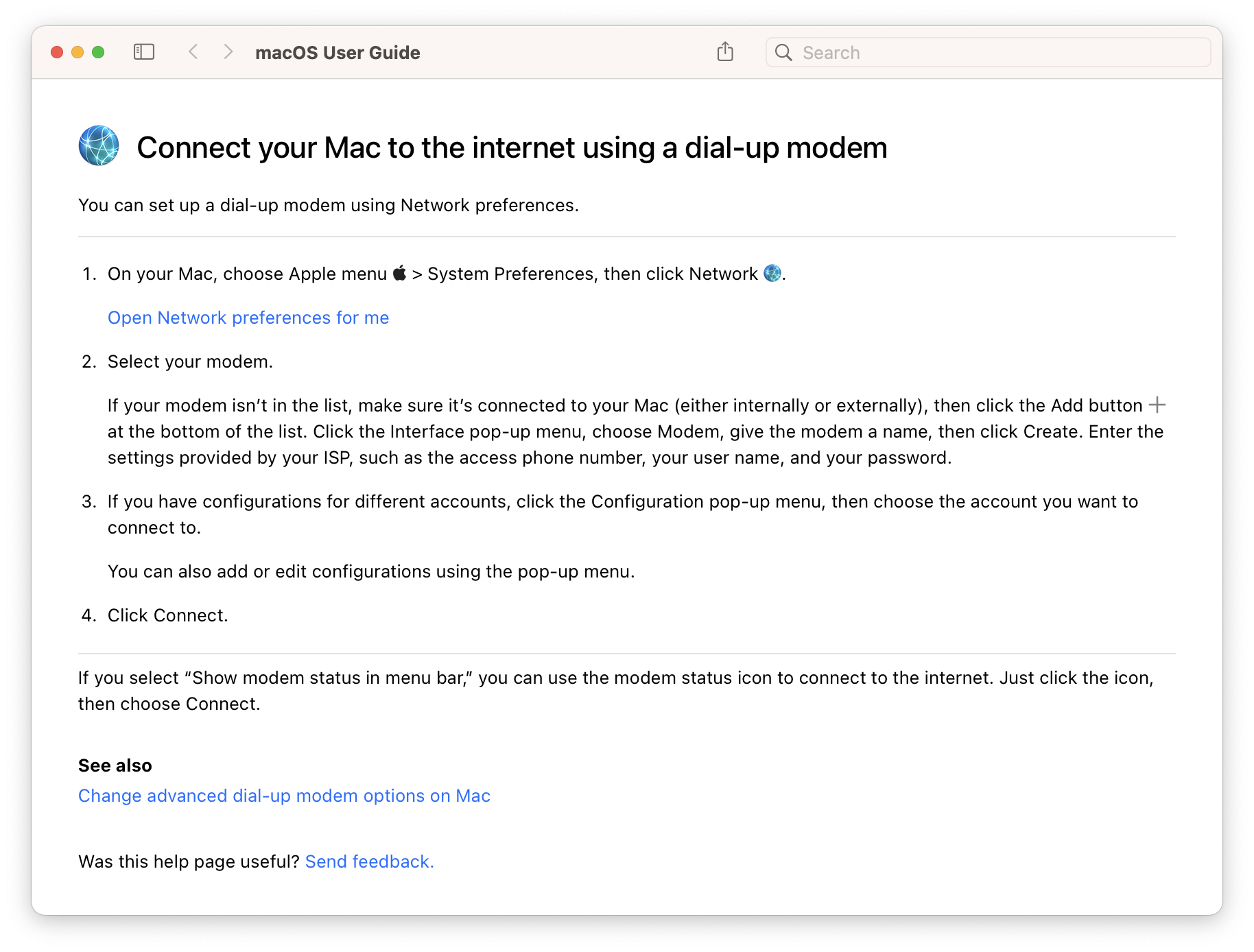 Apple will no longer help you set up a dial-up modem on your Mac