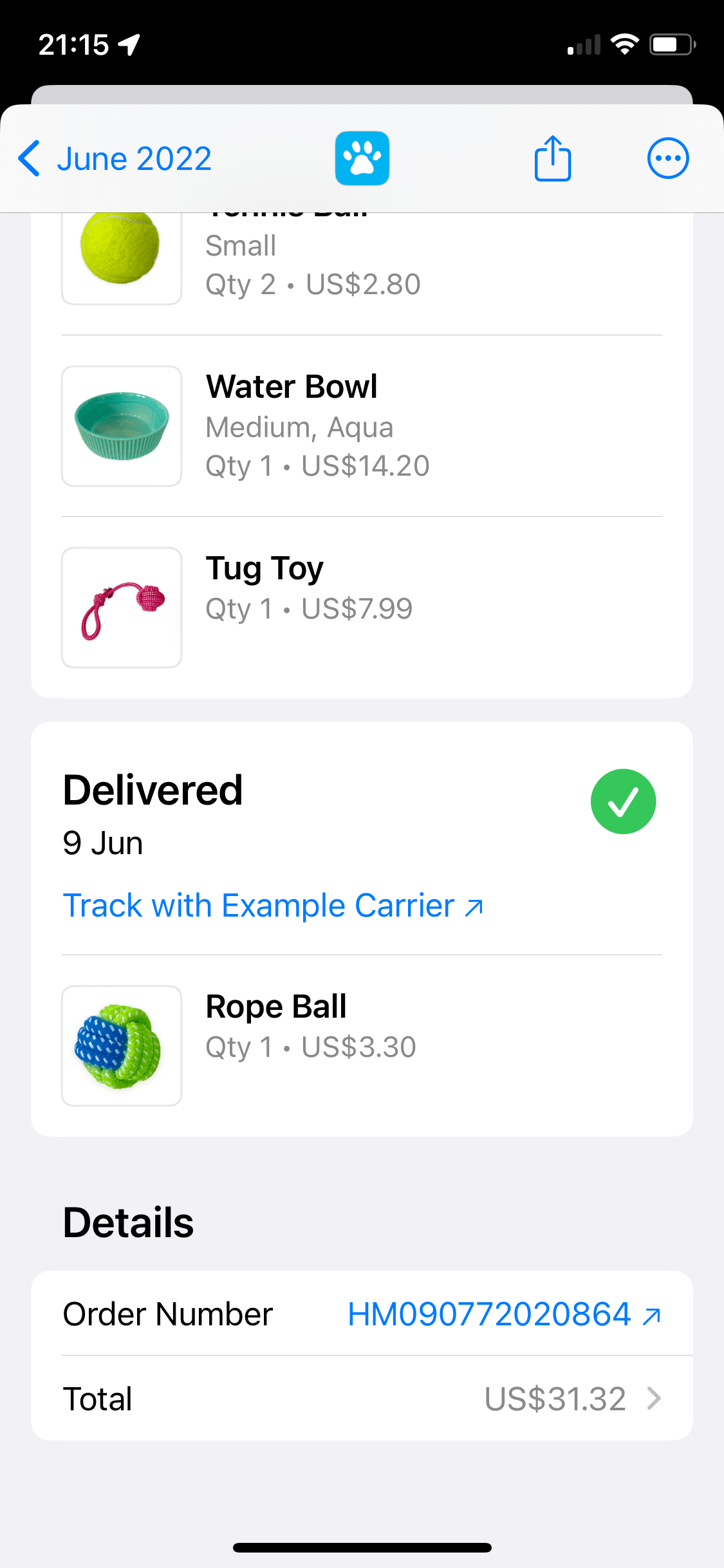 Order tracking in the iOS 16 Wallet app