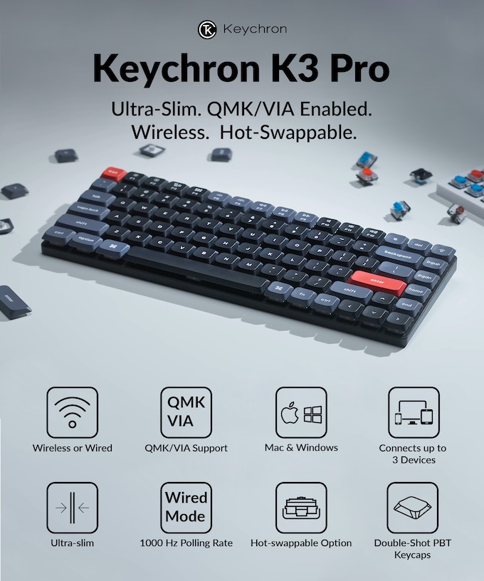 Keychron launches K3 Pro Ultra-Slim Wireless Mechanical Keyboard for ...