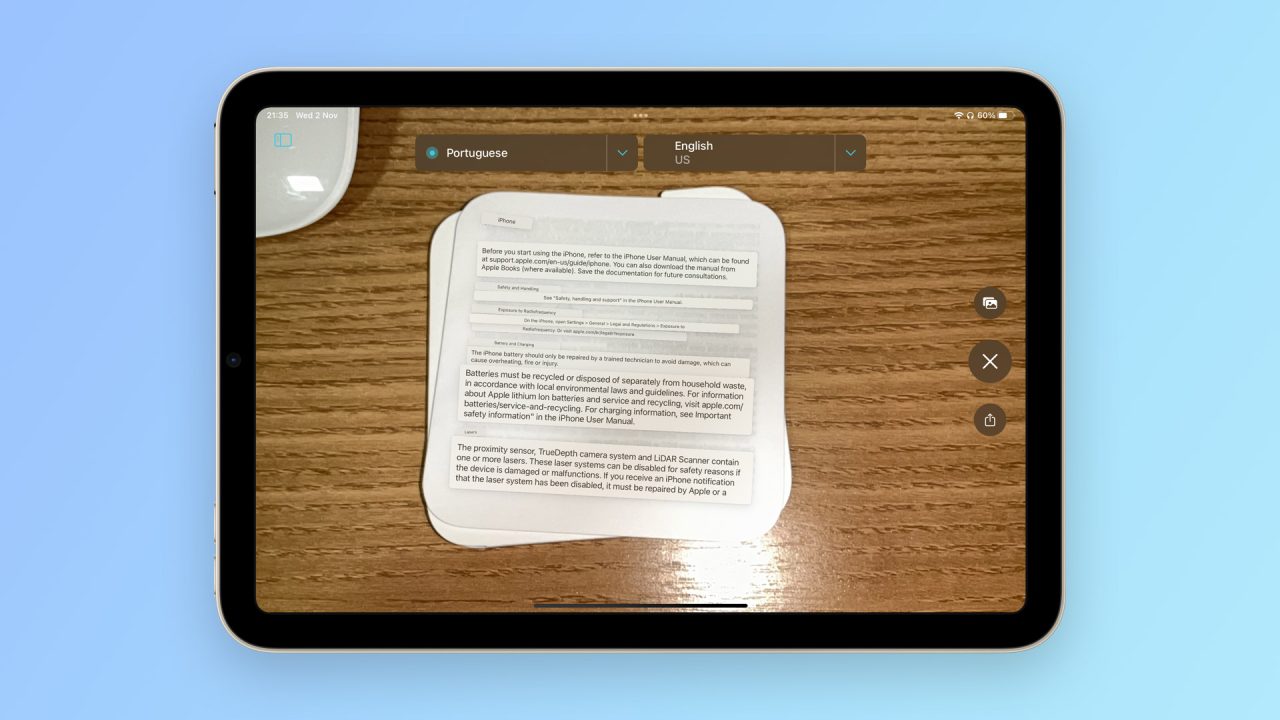 How to translate text using the camera on iPad