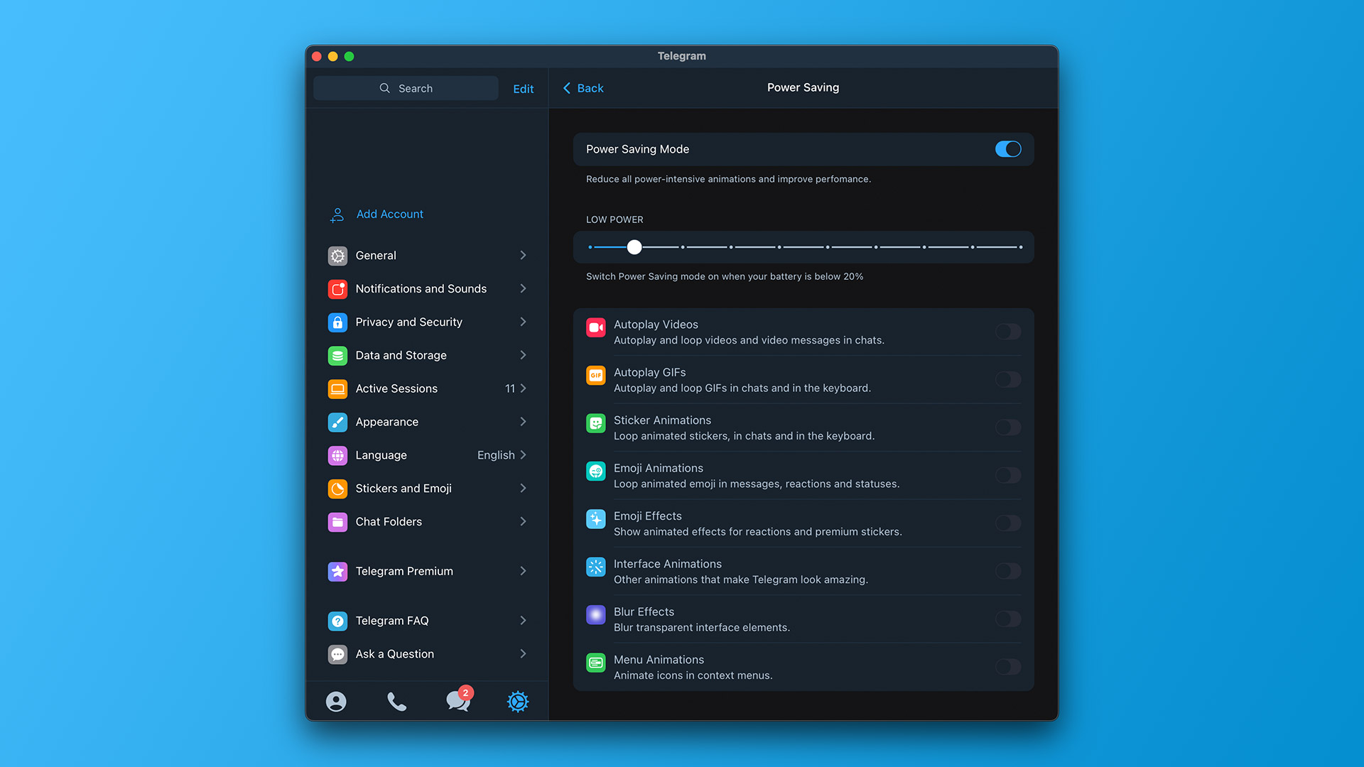 Telegram gets new option to save battery life on MacBooks