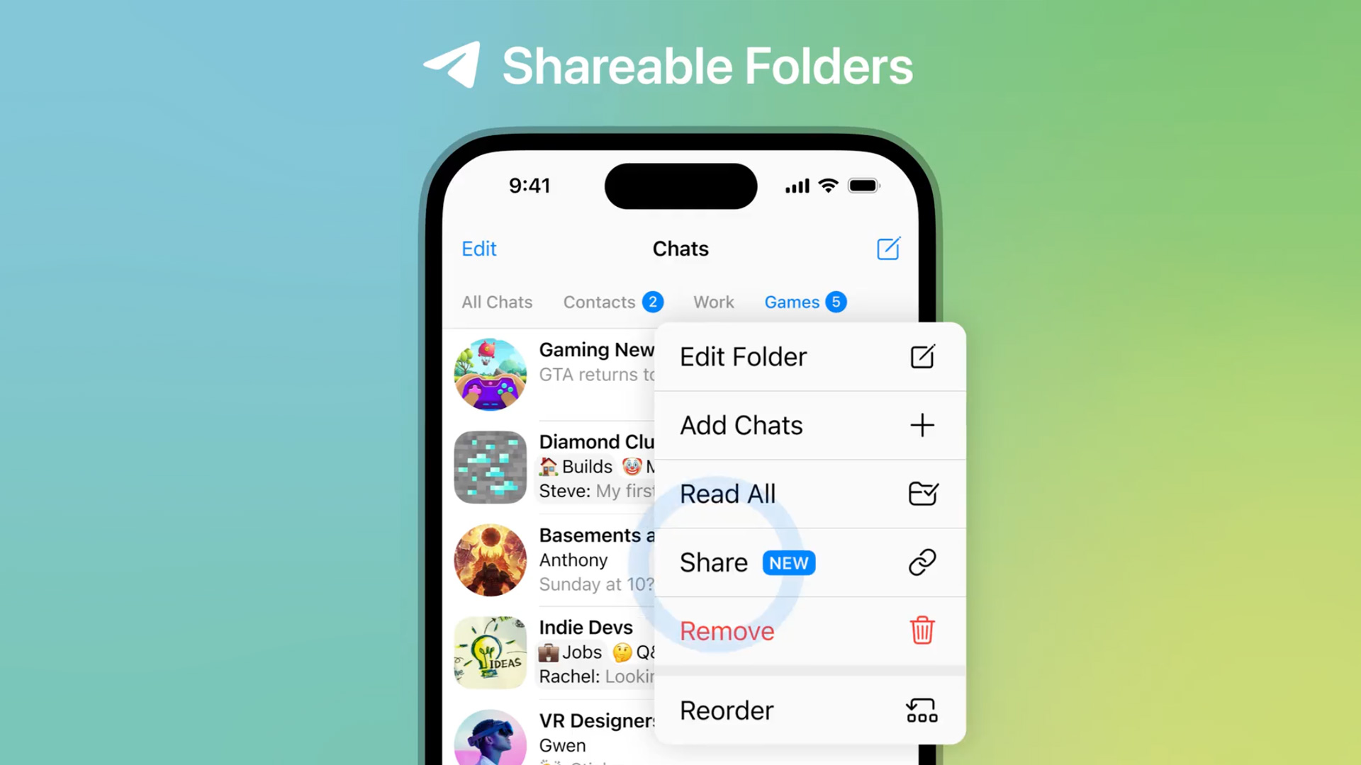 Telegram update adds Shareable Folders and Custom Wallpapers