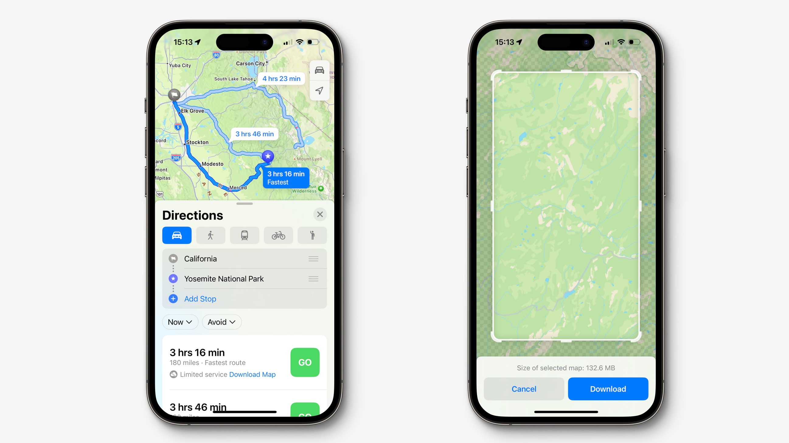 iOS 17 Apple Maps suggests an offline map to download when getting directions to an area with ...