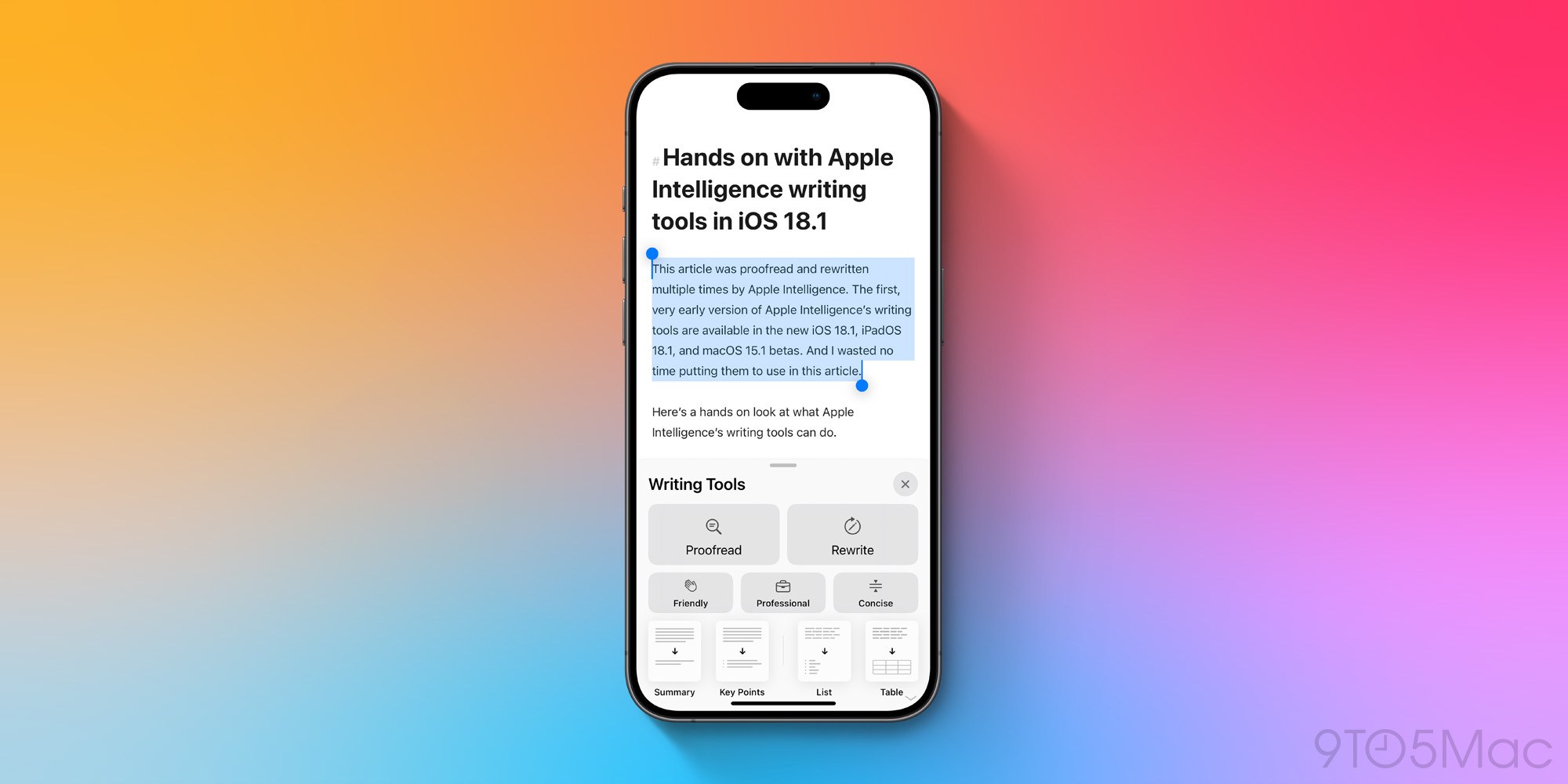 Hands on with Apple Intelligence writing tools in iOS 18.1 - 9to5Mac