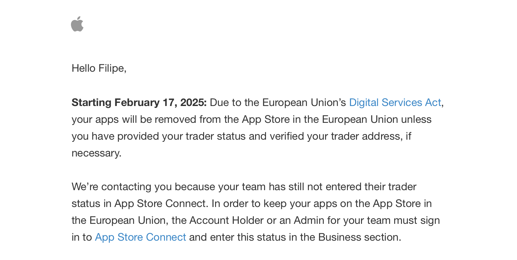 App Store removes apps with missing trader information from EU