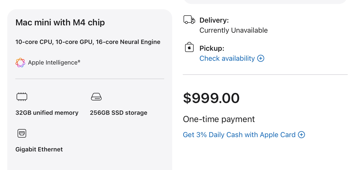 Several Mac mini and Mac Studio configs are now completely out of stock ...